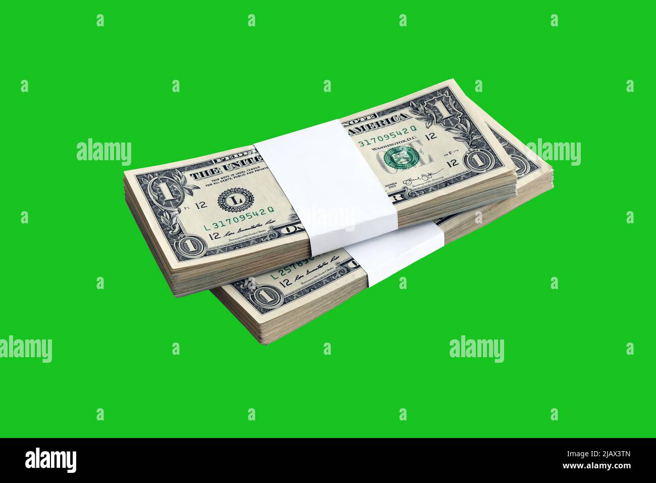 Bundle of US dollar bills isolated on chroma keyer green. Pack of ...
