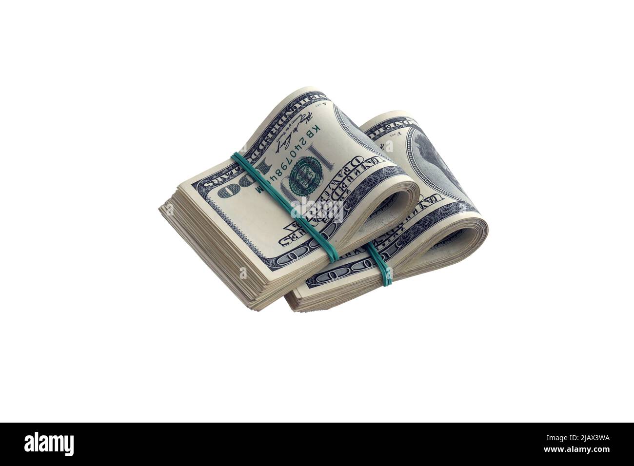 Bundle of US dollar bills isolated on white. Pack of american money ...
