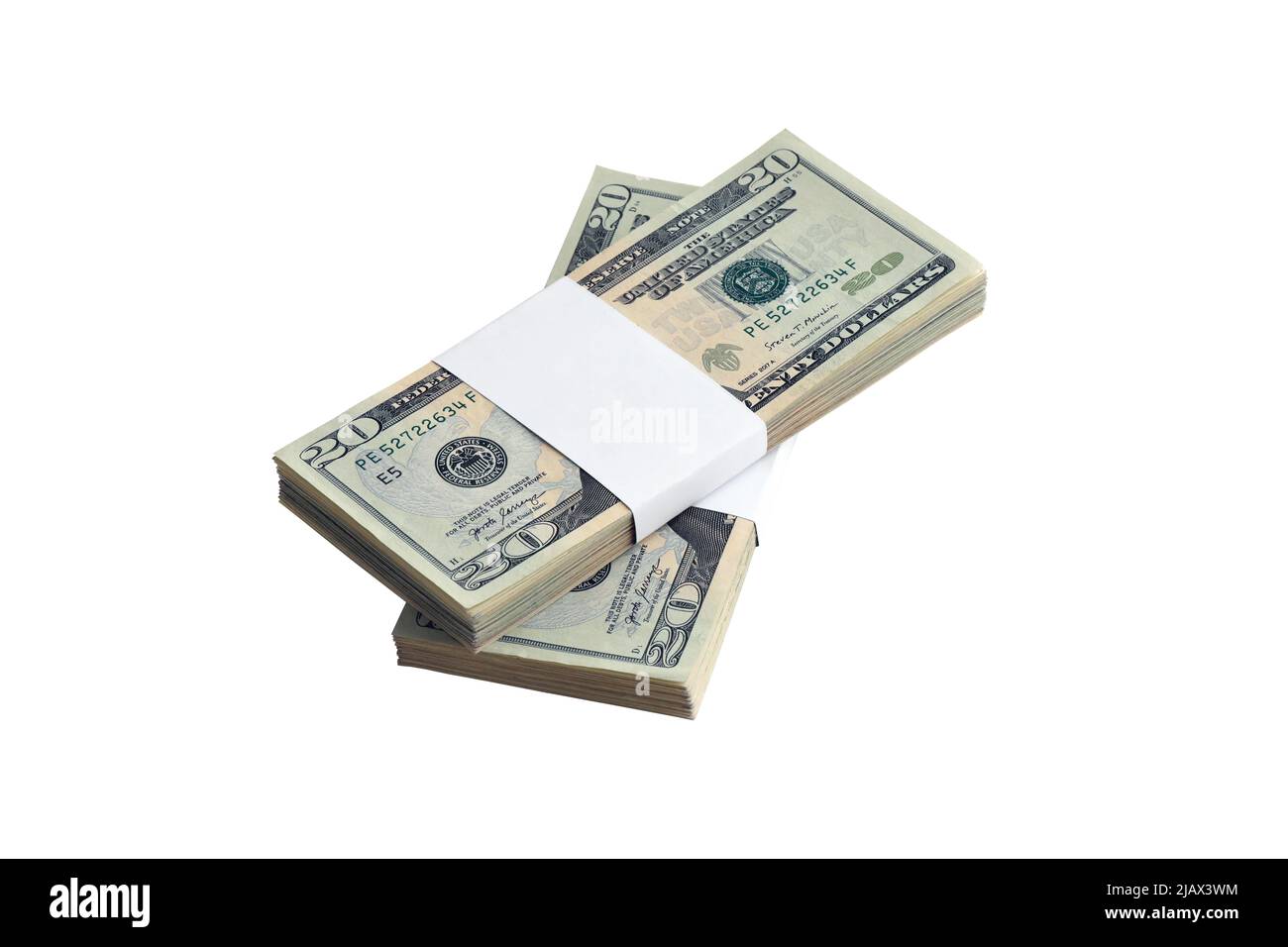 Bundle of US dollar bills isolated on white. Pack of american money ...