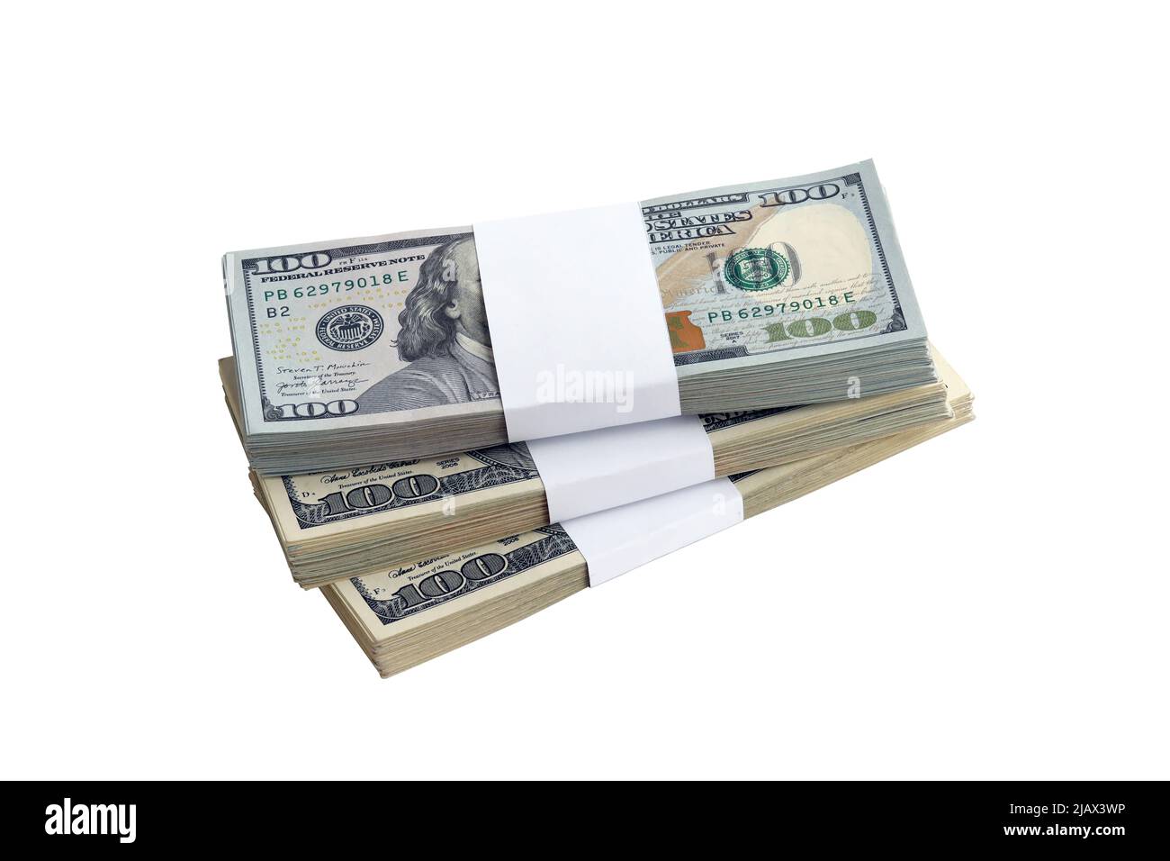 Bundle of US dollar bills isolated on white. Pack of american money ...