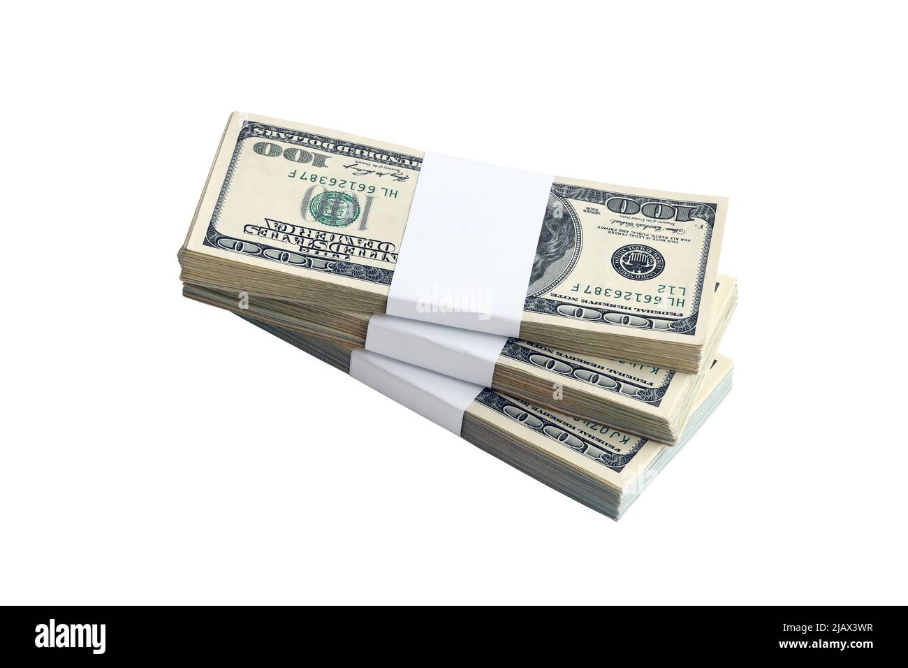 Bundle of US dollar bills isolated on white. Pack of american money ...