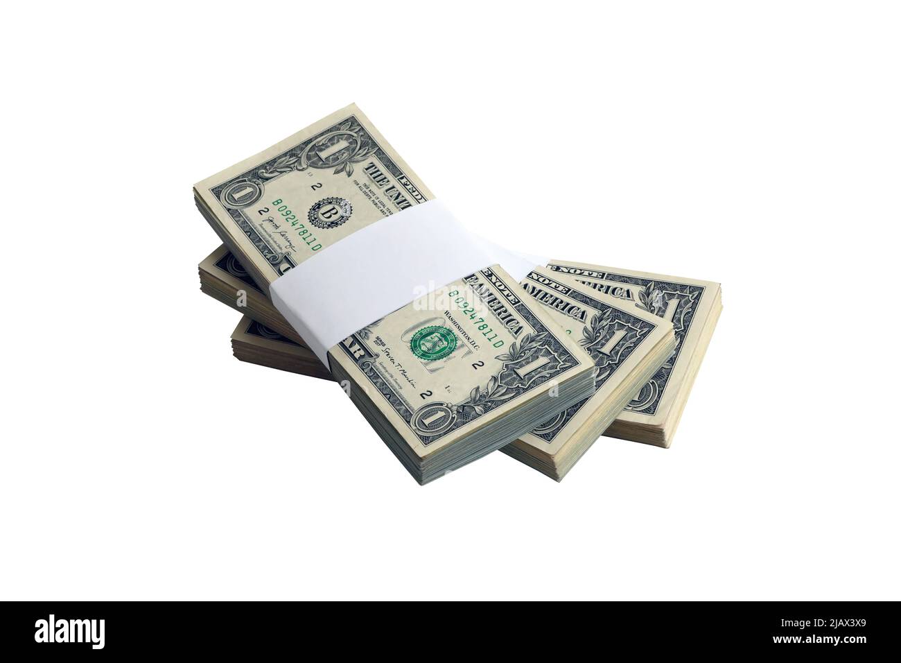 Bundle of US dollar bills isolated on white. Pack of american money ...