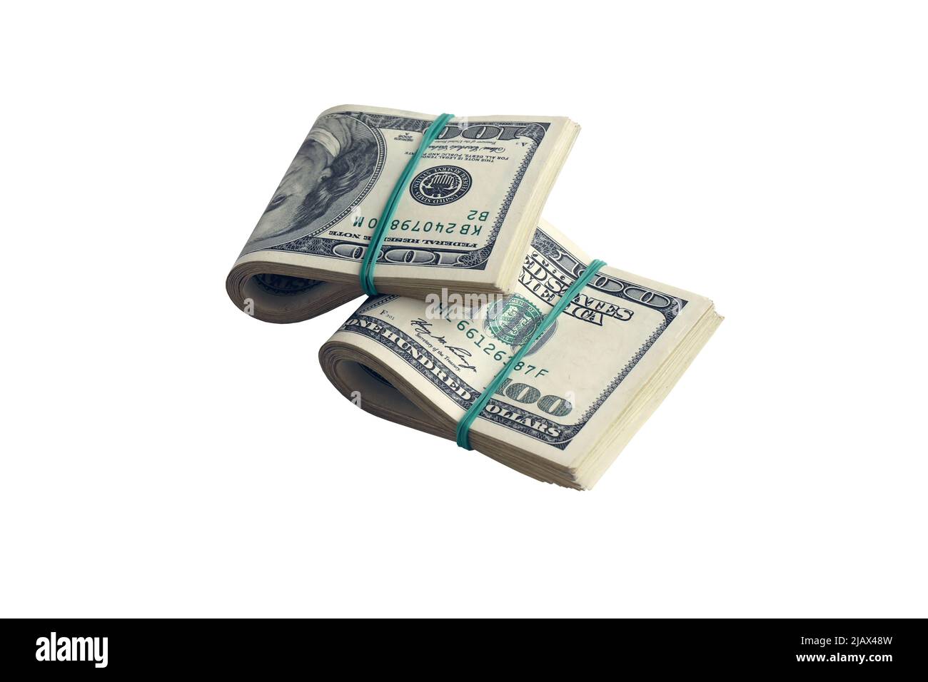 Bundle of US dollar bills isolated on white. Pack of american money ...