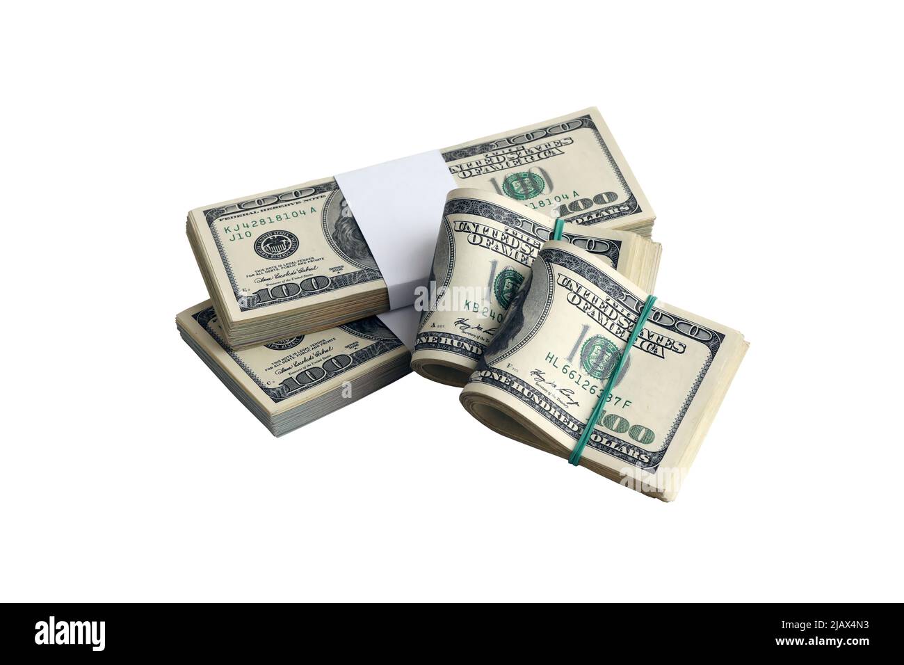 Bundle of US dollar bills isolated on white. Pack of american money ...