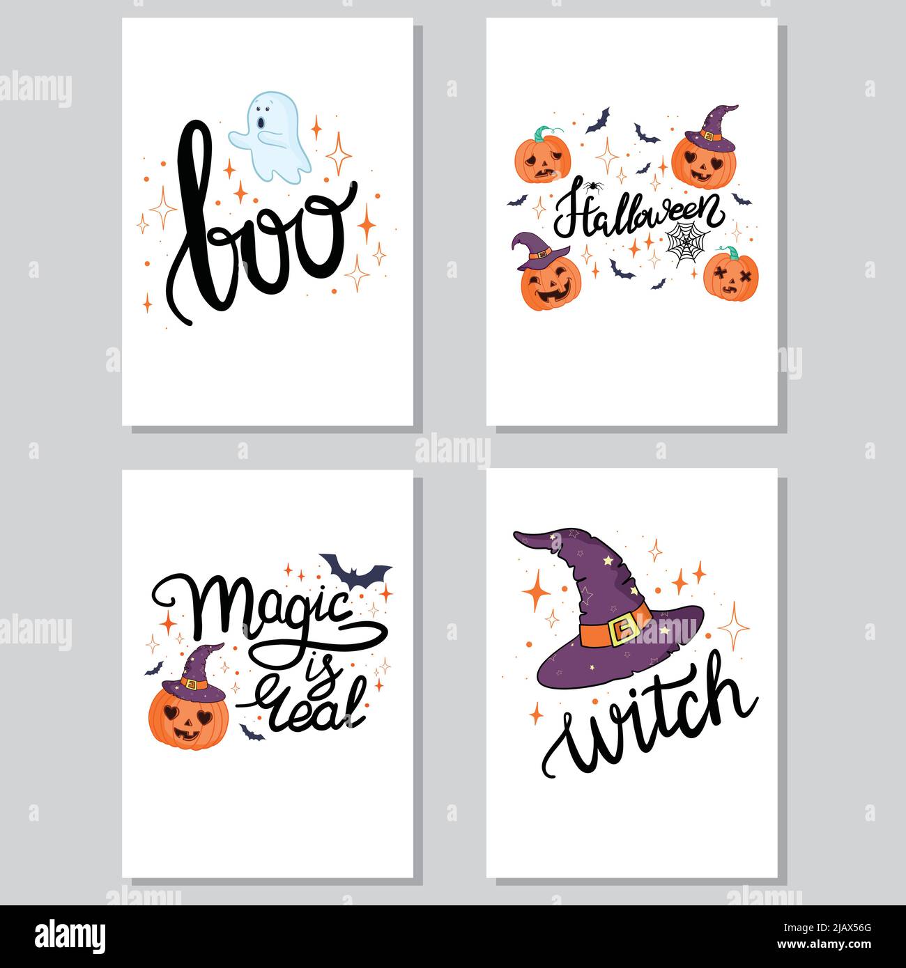 Vector set of Halloween holidays hand drawn invitation or greeting card ...
