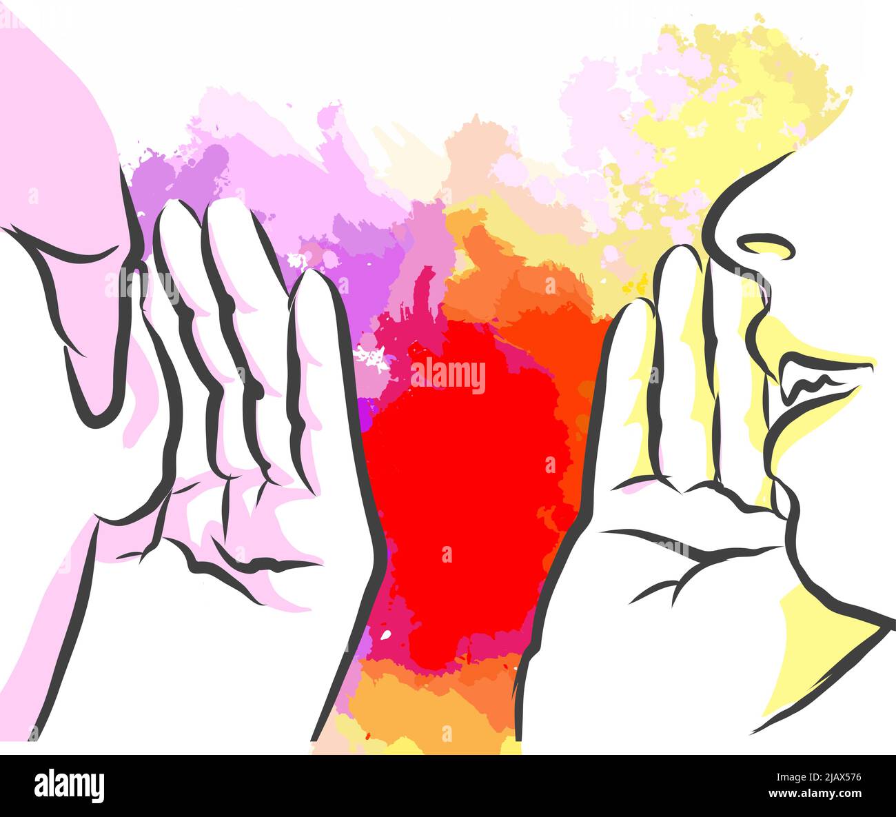 Whispering Behind Closed Doors. Real drawing by hand. Colorful vector ...