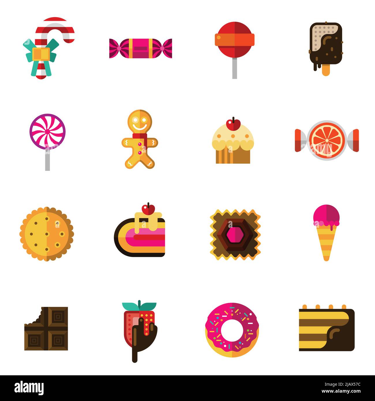 Sweets icons set with chocolate pie and ice cream flat isolated vector ...