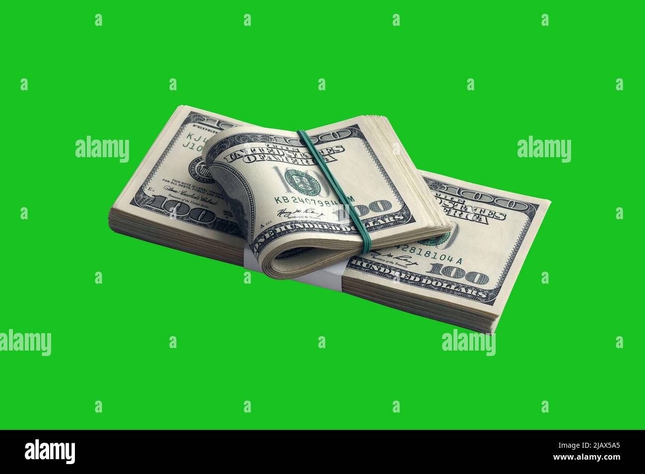 Bundle of US dollar bills isolated on chroma keyer green. Pack of ...
