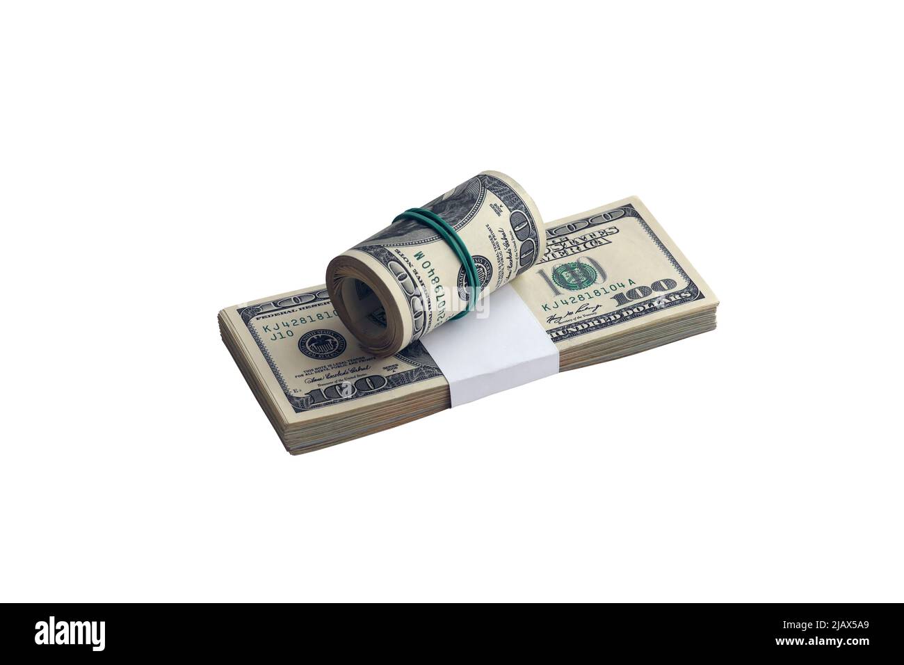 Bundle of US dollar bills isolated on white. Pack of american money ...