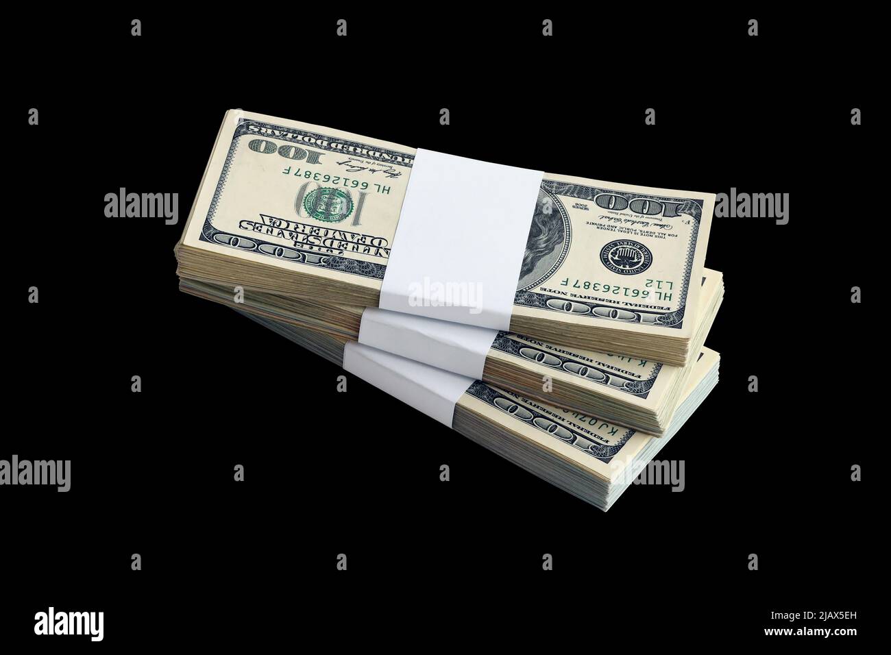 Bundle of US dollar bills isolated on black. Pack of american money ...