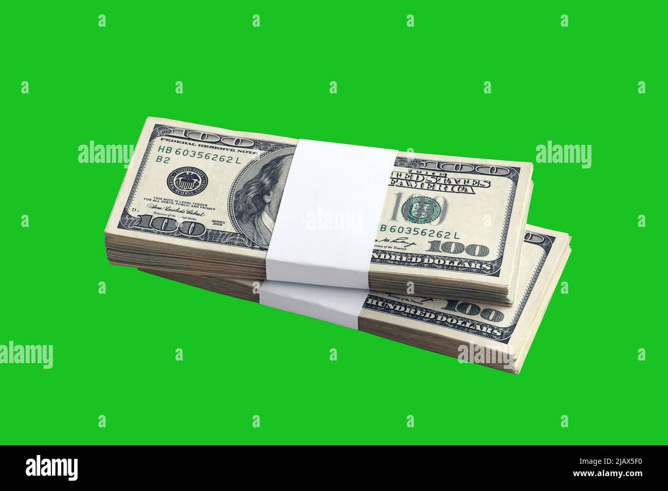 Bundle of US dollar bills isolated on chroma keyer green. Pack of ...