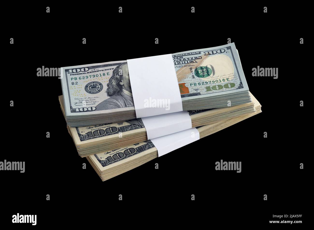Bundle of US dollar bills isolated on black. Pack of american money ...