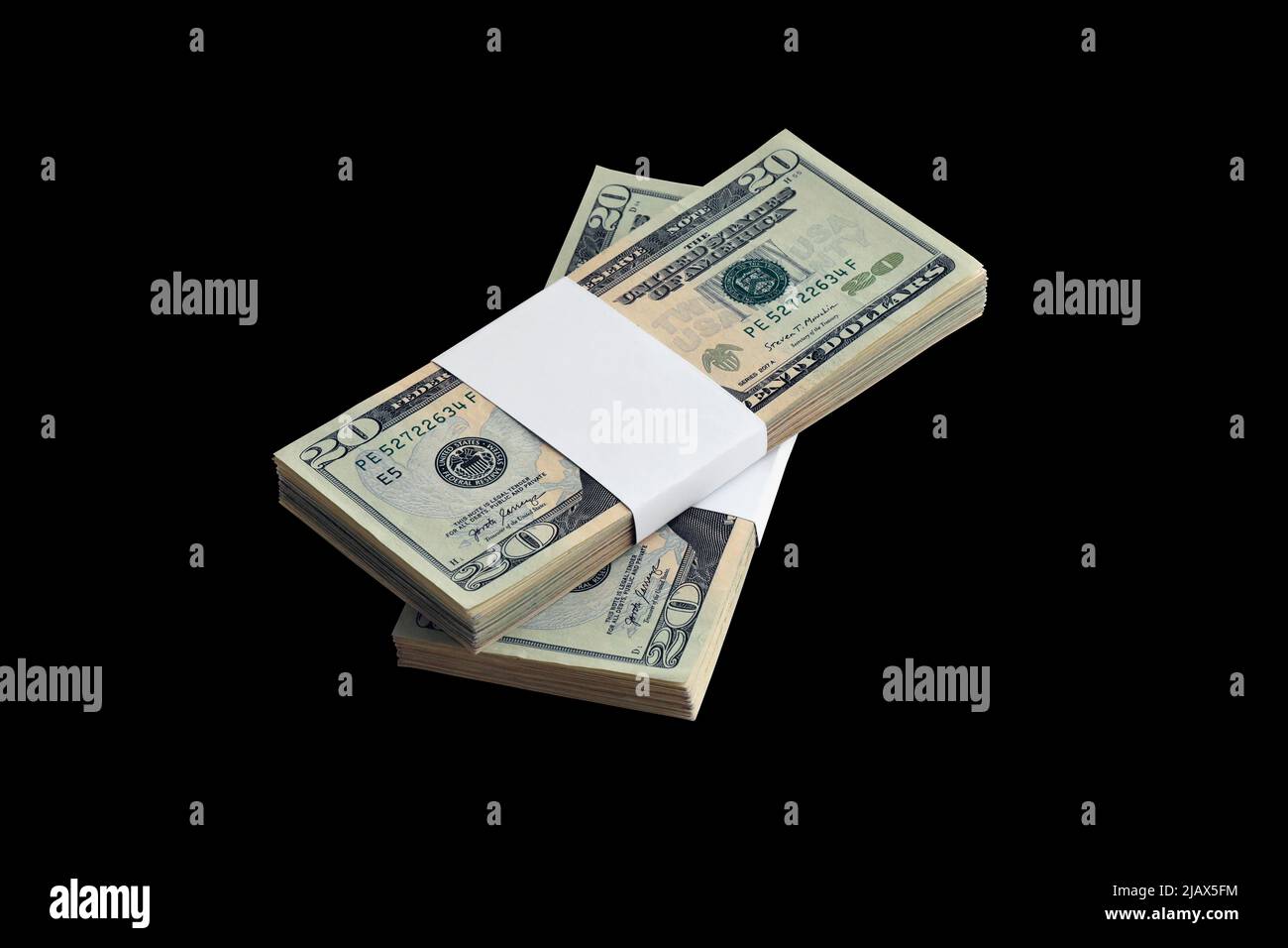 Bundle of US dollar bills isolated on black. Pack of american money ...