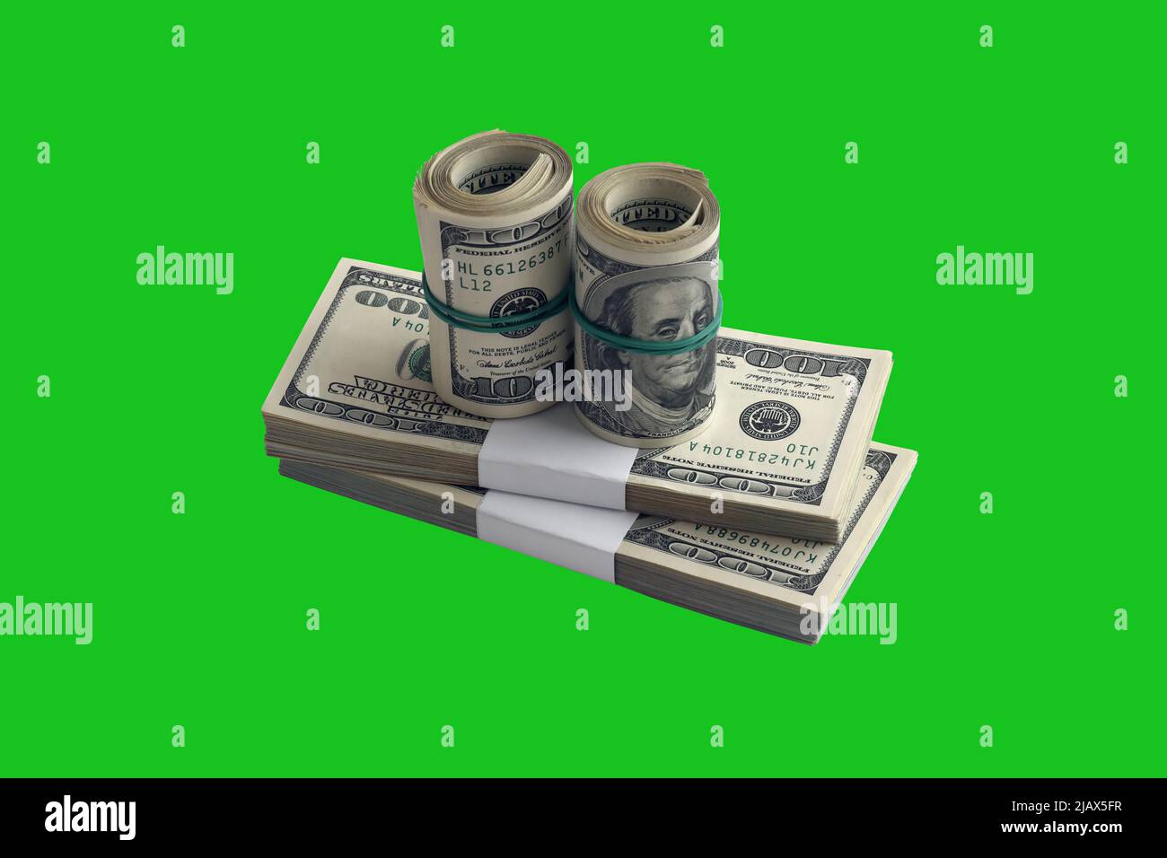 Bundle of US dollar bills isolated on chroma keyer green. Pack of ...