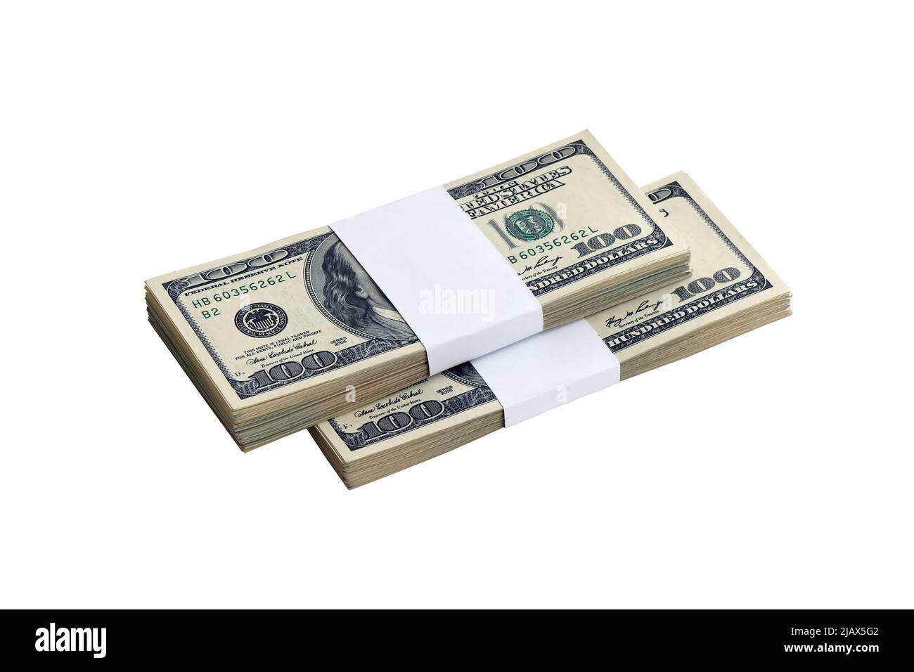 Bundle of US dollar bills isolated on white. Pack of american money ...