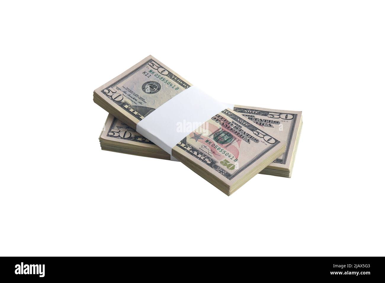 Bundle of US dollar bills isolated on white. Pack of american money ...