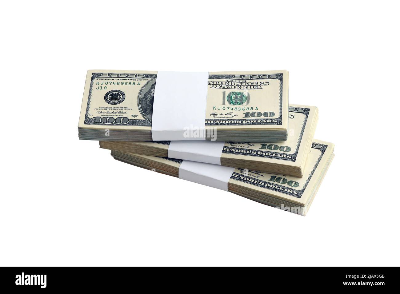 Bundle of US dollar bills isolated on white. Pack of american money ...
