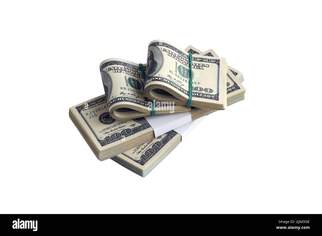 Bundle of US dollar bills isolated on white. Pack of american money ...