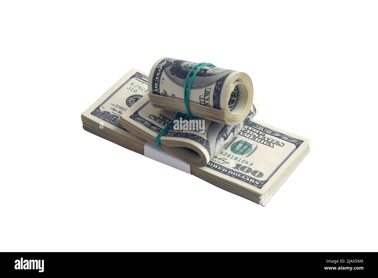Bundle of US dollar bills isolated on white. Pack of american money ...