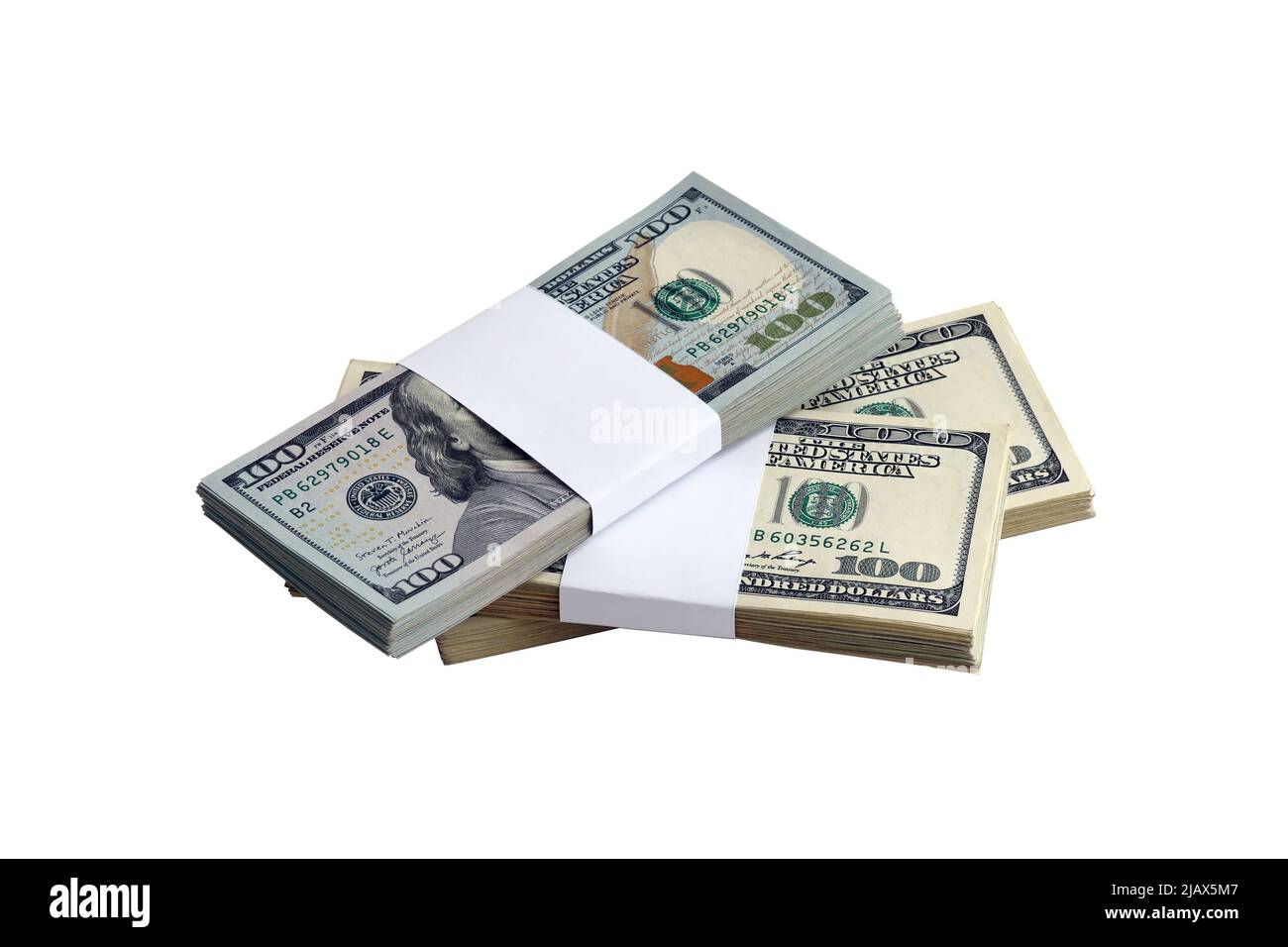 Bundle of US dollar bills isolated on white. Pack of american money ...