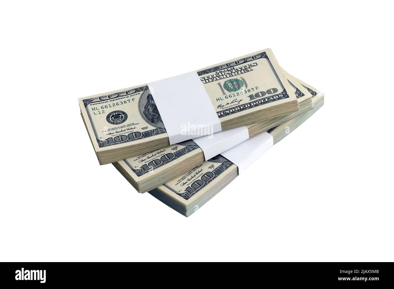 Bundle of US dollar bills isolated on white. Pack of american money ...