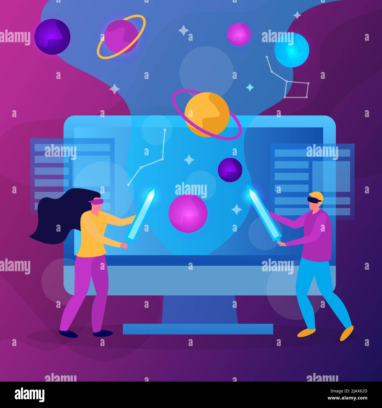 Flat colored virtual reality composition with abstract concept of vr ...