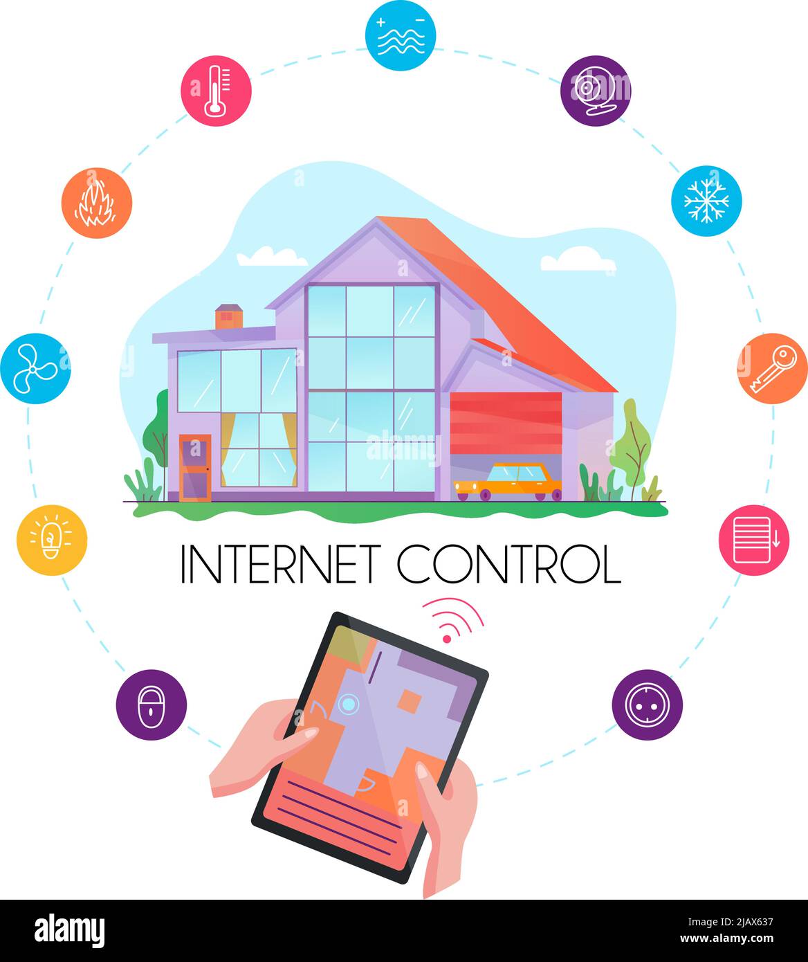 Colorful concept of smart house technology system with internet control ...