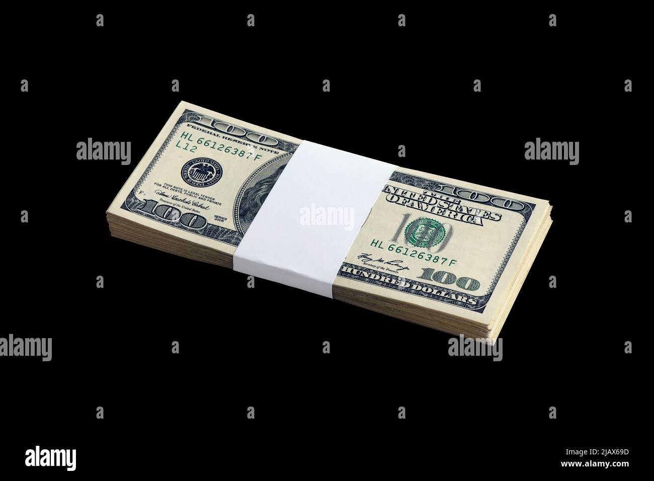 Bundle of US dollar bills isolated on black. Pack of american money ...