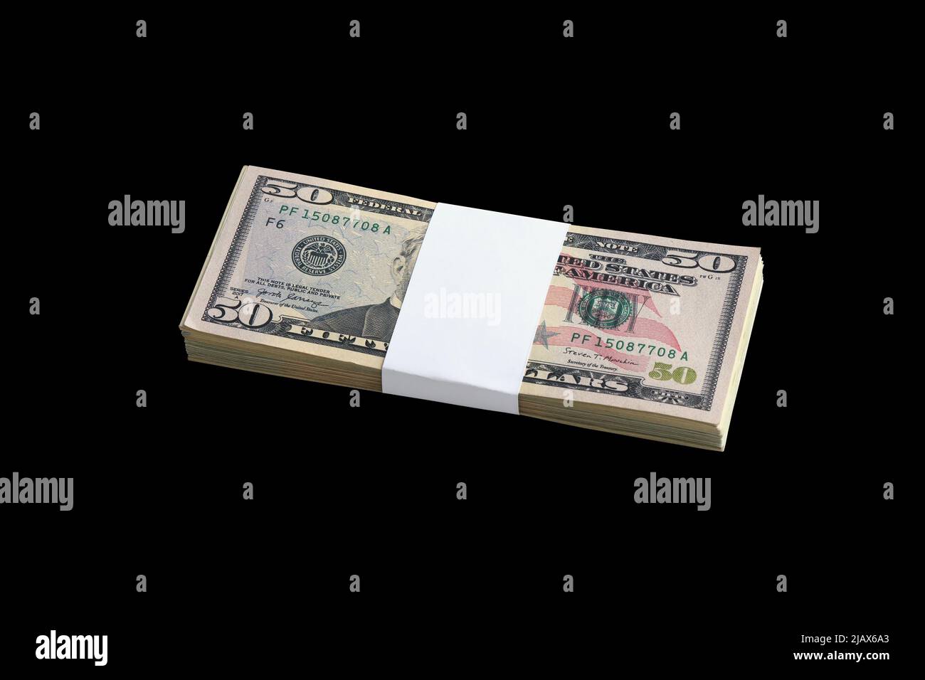 Bundle of US dollar bills isolated on black. Pack of american money ...