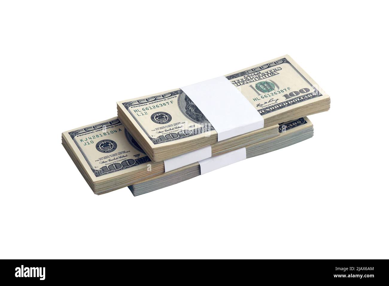 Bundle of US dollar bills isolated on white. Pack of american money ...