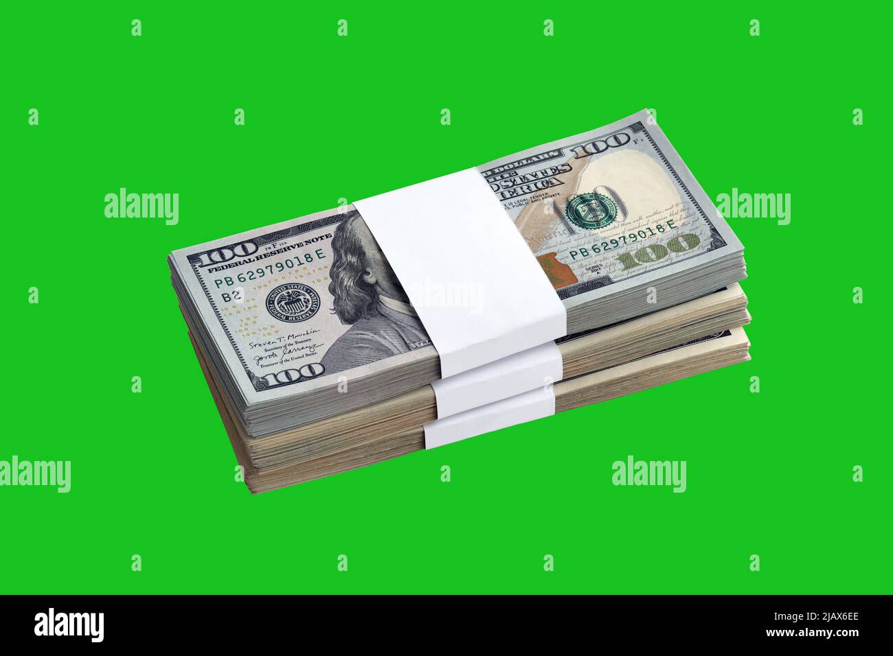 Bundle of US dollar bills isolated on chroma keyer green. Pack of ...