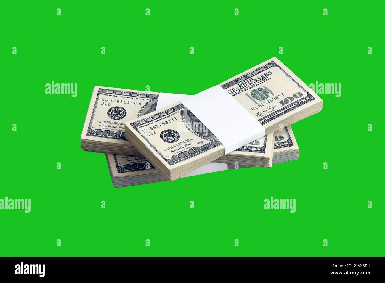 Bundle of US dollar bills isolated on chroma keyer green. Pack of ...