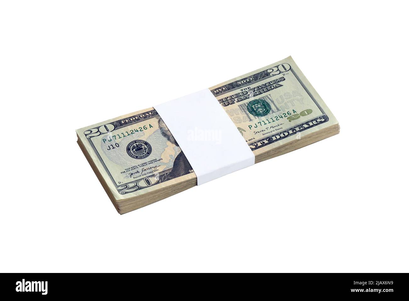 Bundle of US dollar bills isolated on white. Pack of american money ...