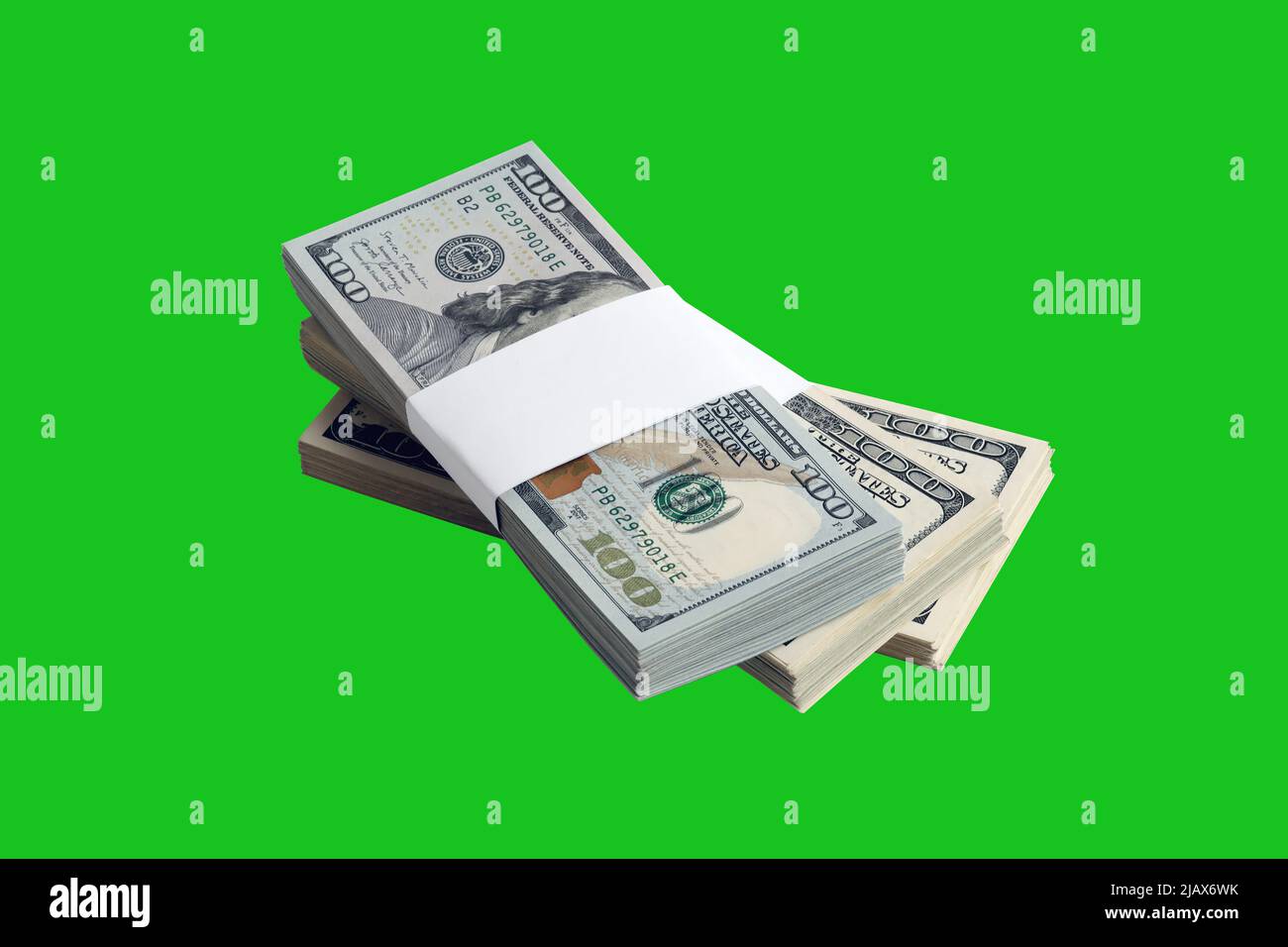 Bundle of US dollar bills isolated on chroma keyer green. Pack of ...