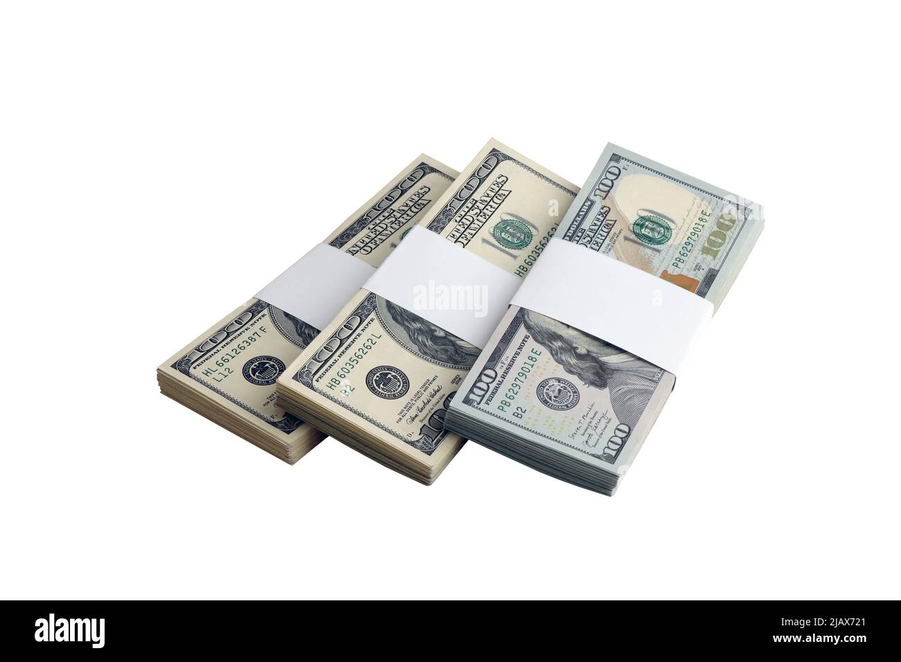 Bundle of US dollar bills isolated on white. Pack of american money ...