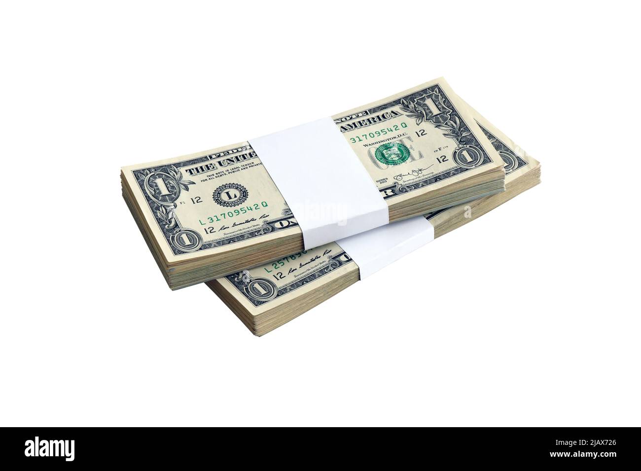 Bundle of US dollar bills isolated on white. Pack of american money ...