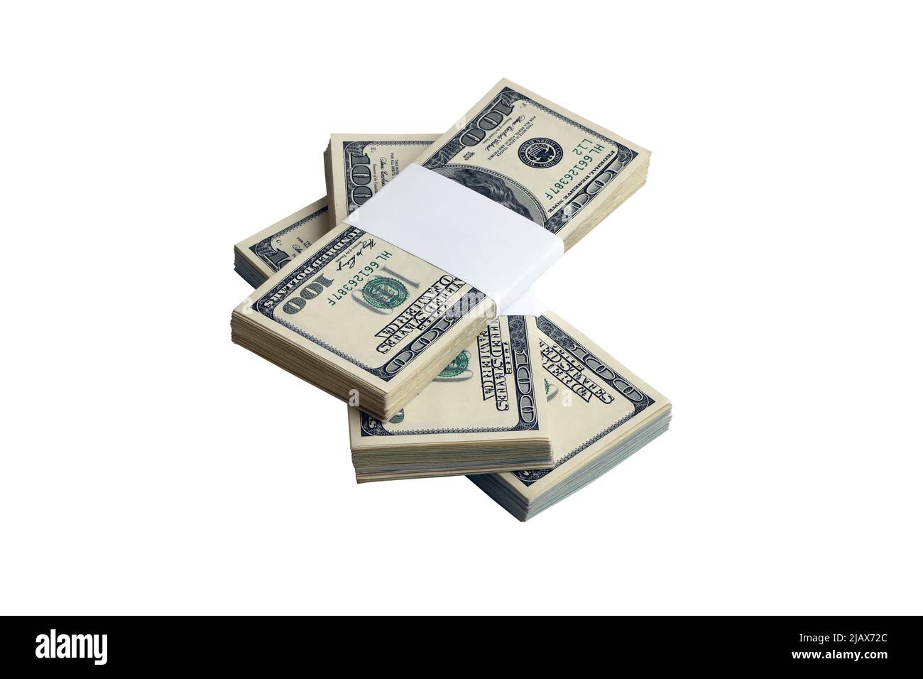 Bundle of US dollar bills isolated on white. Pack of american money ...