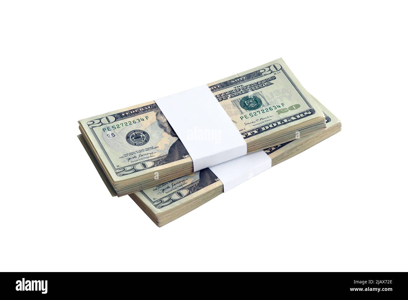 Bundle of US dollar bills isolated on white. Pack of american money ...