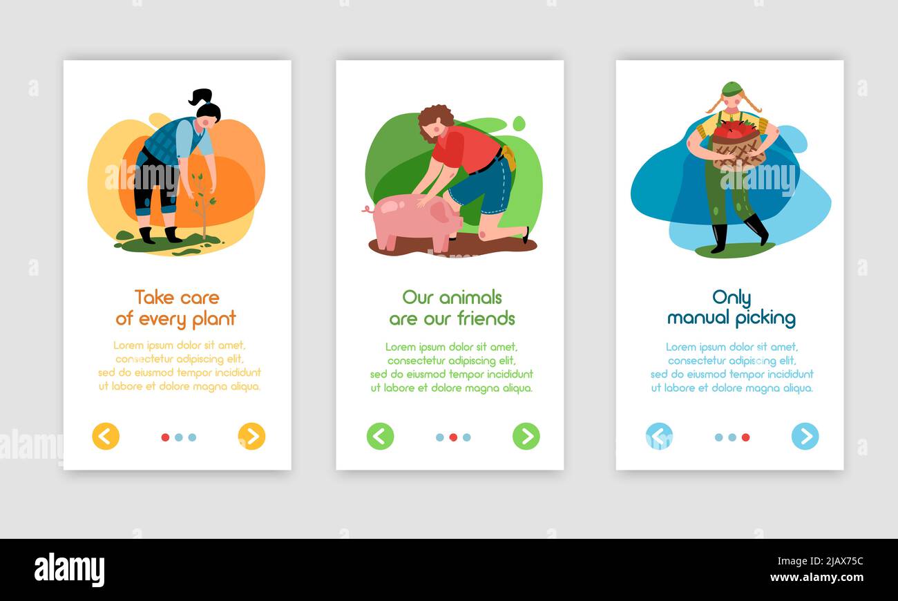 Eco farming vertical banners collection with text buttons and people ...
