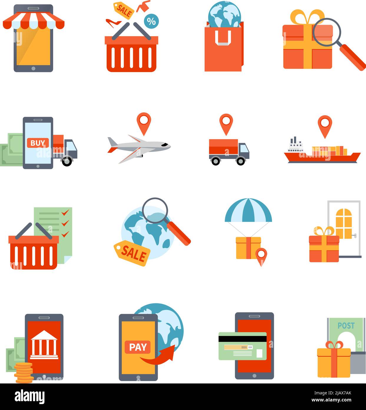 M-commerce icons set with delivery order and payment symbols flat ...
