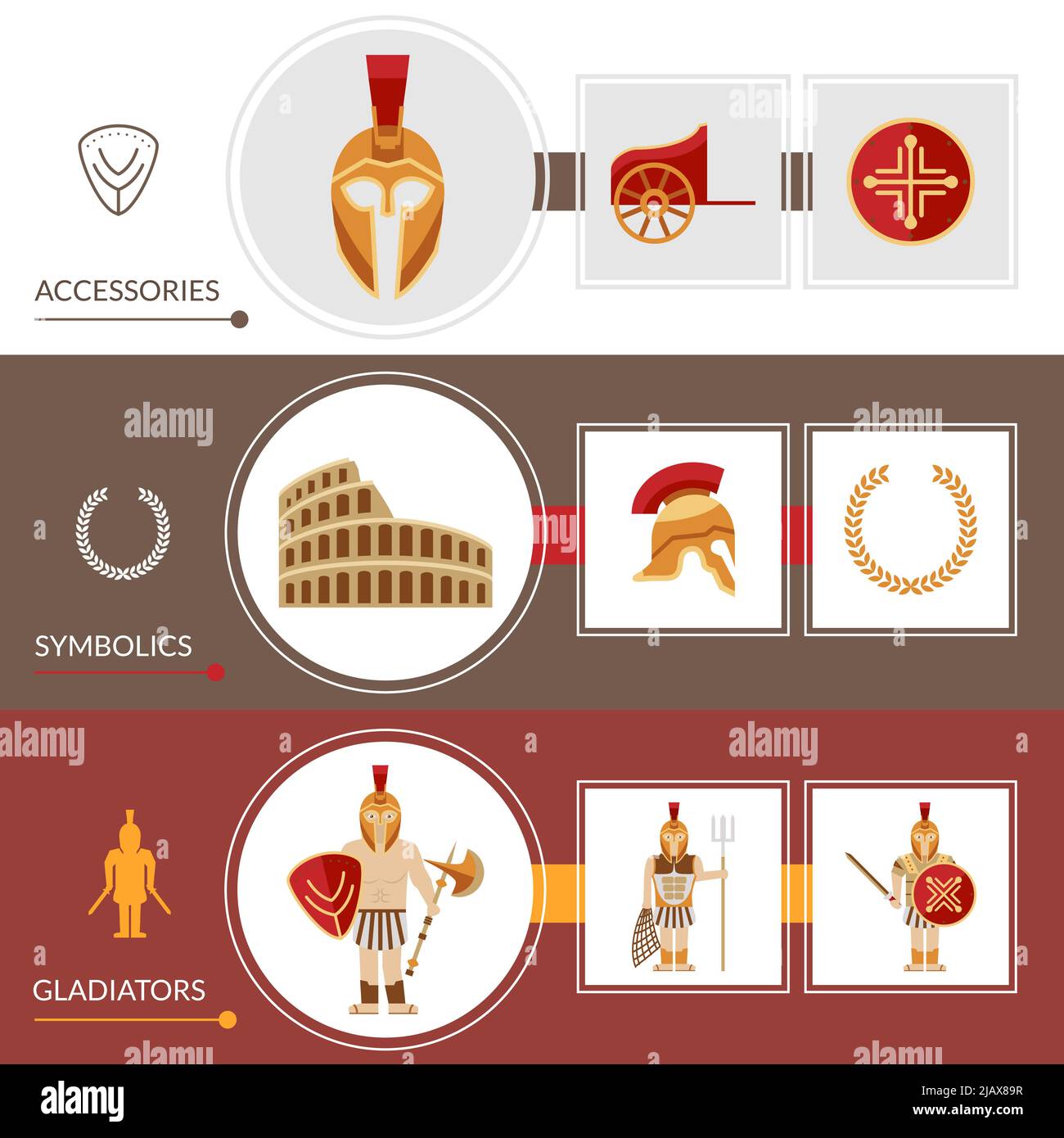 Gladiator horizontal banner set with warrior accessories elements ...
