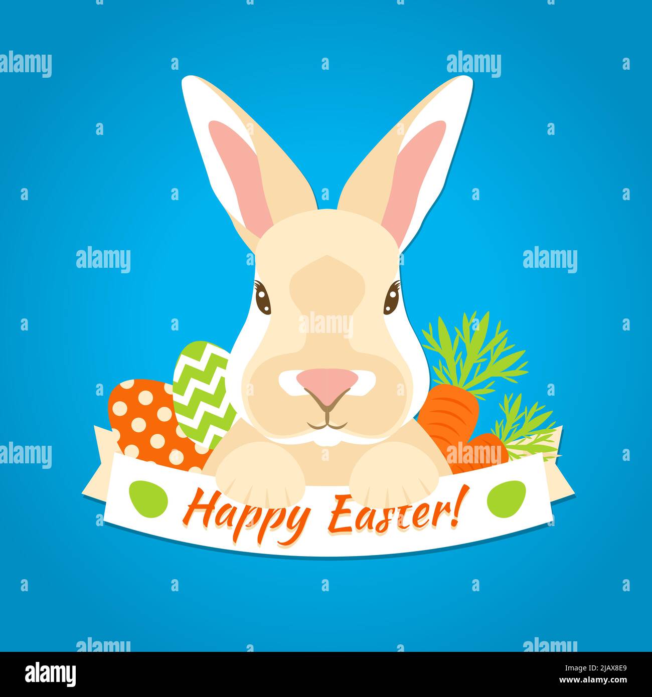 Rabbit easter label with ribbon decorative eggs and carrots vector ...
