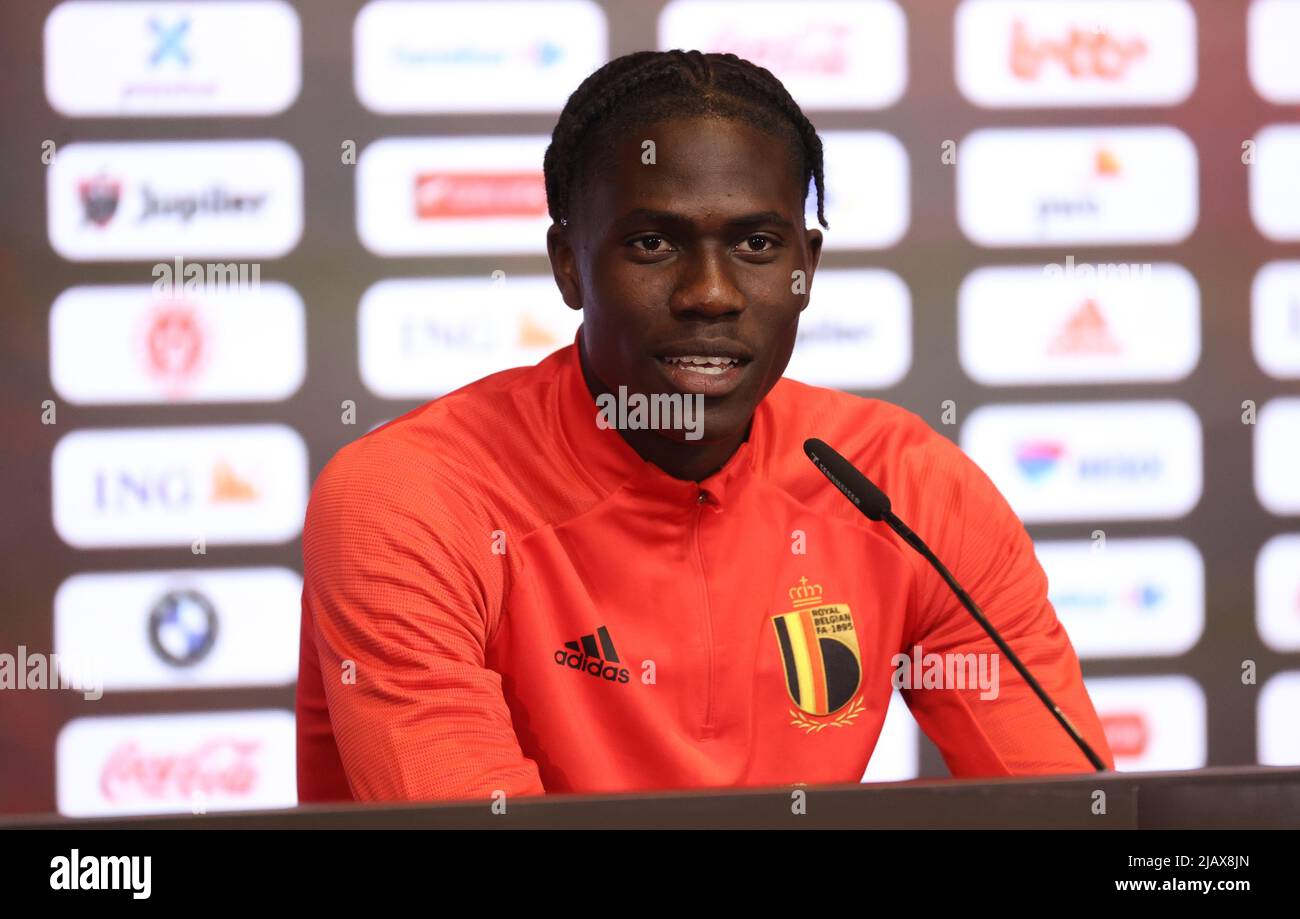 Belgium's Amadou Onana pictured during a press conference of the ...
