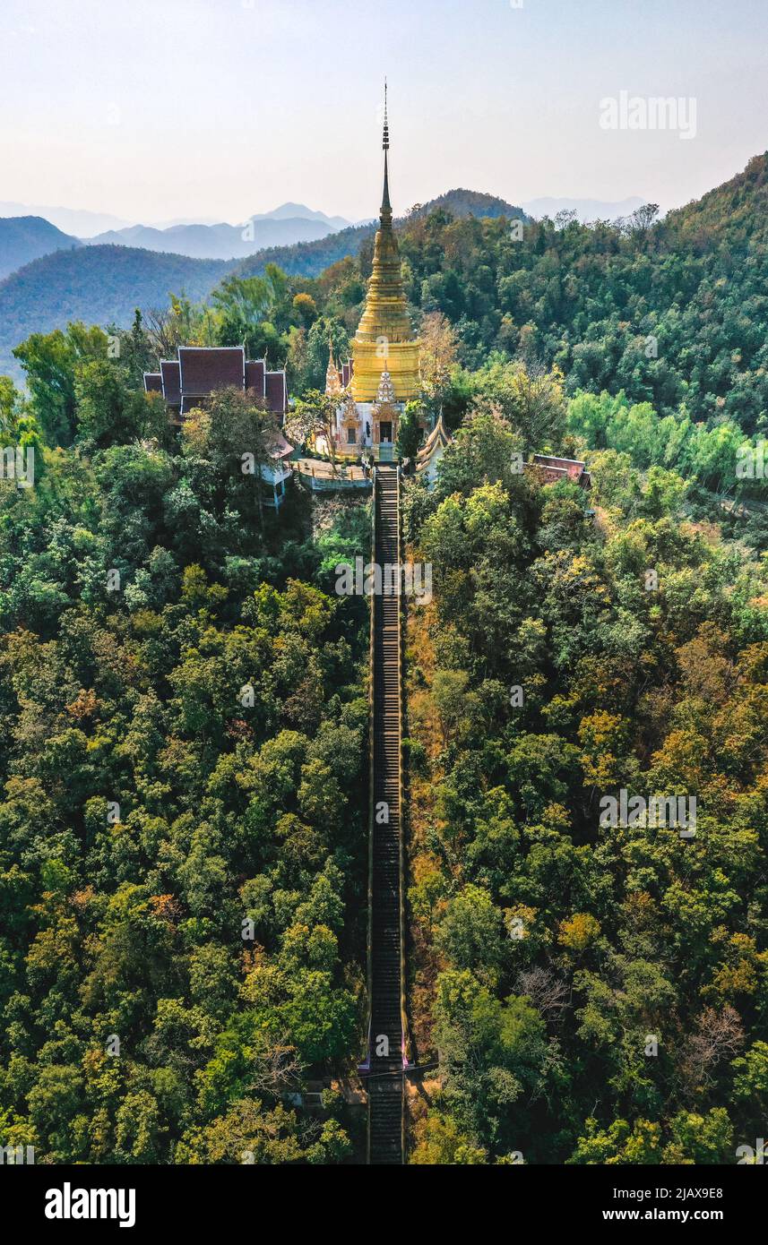 Aerial view of Wat Phra Phutthabat Tak Pha temple on top of the ...