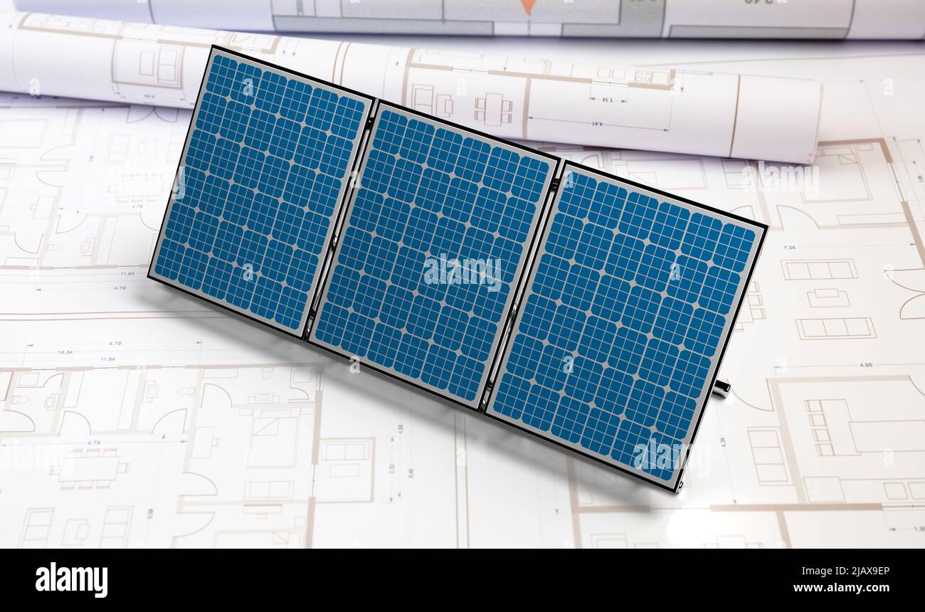 Solar energy. Energy efficient building construction, green renewable ...