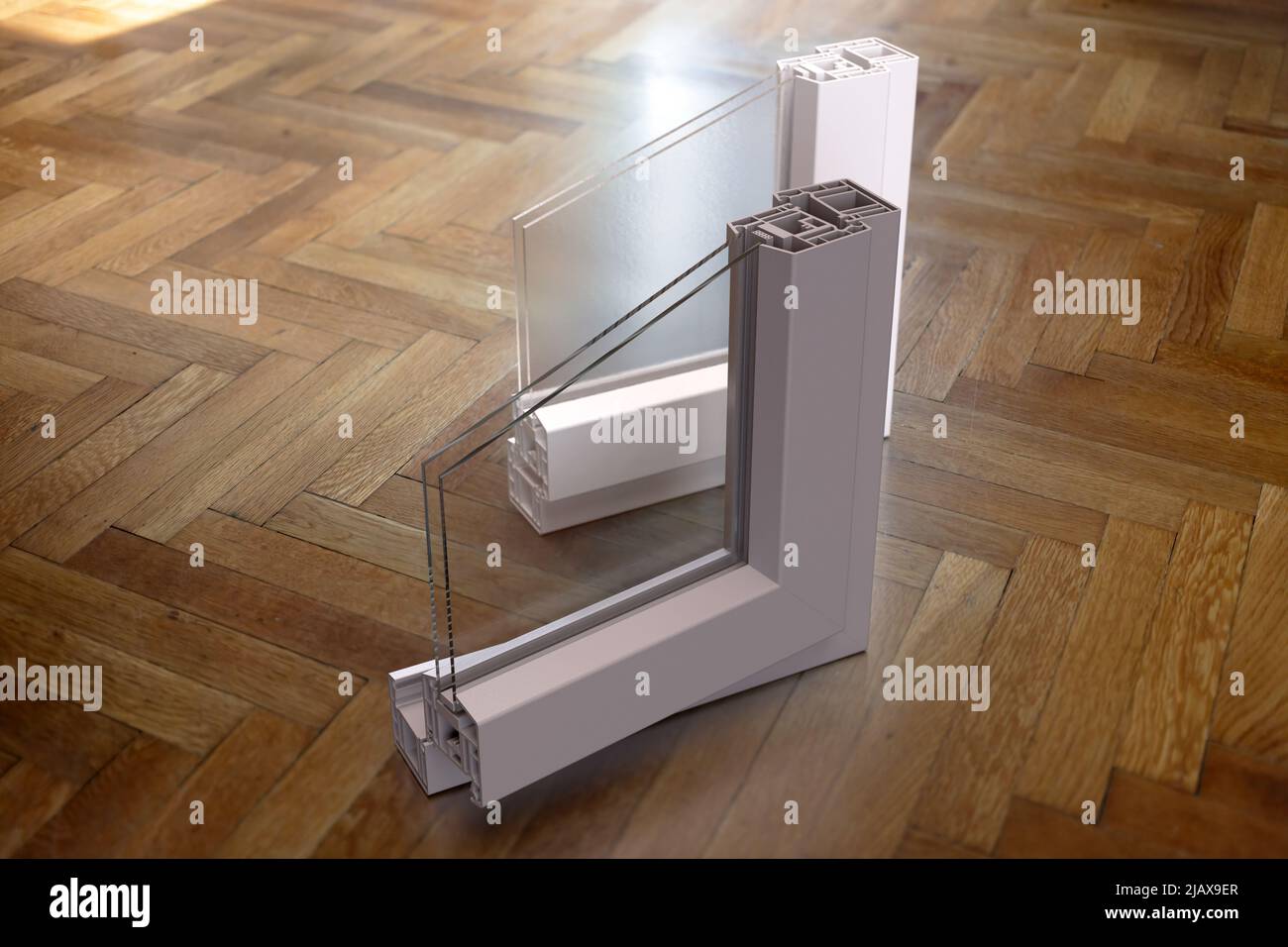 PVC glass windows and doors, Aluminum profile cross section, open and ...