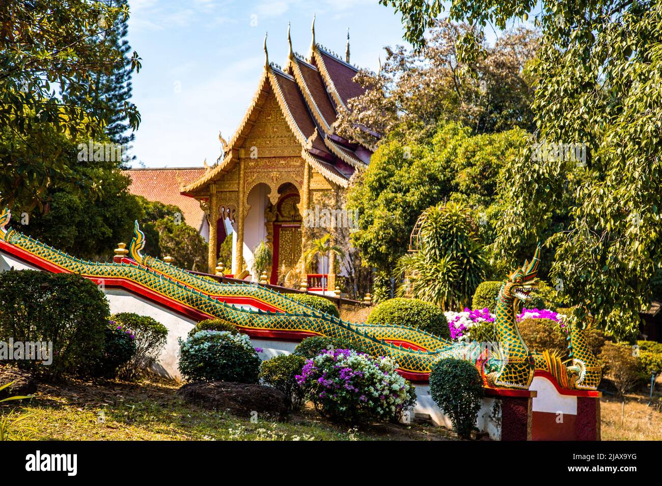 Wat Phra Phutthabat Tak Pha temple on top of the mountain in Lamphun ...