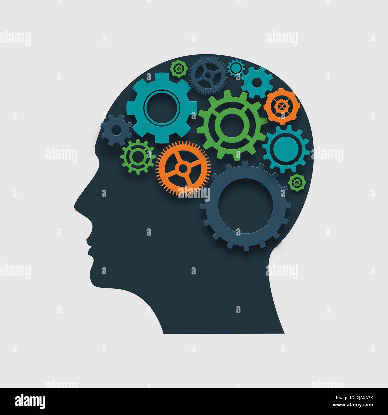 Human head profile silhouette with gears inside thinking process ...