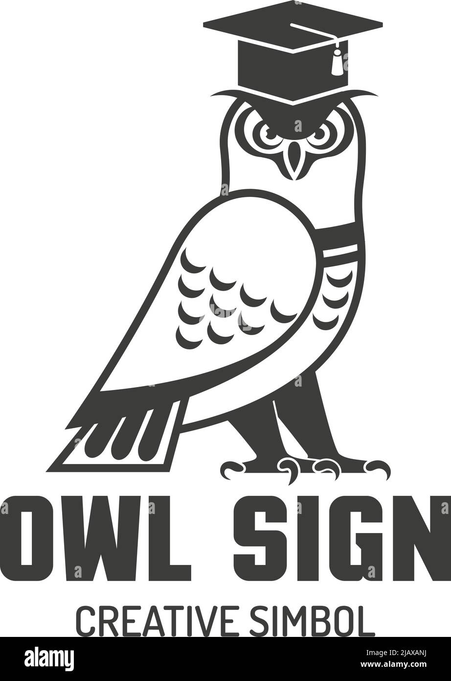 Black and white logotype sign of owl in square academic cap creative ...