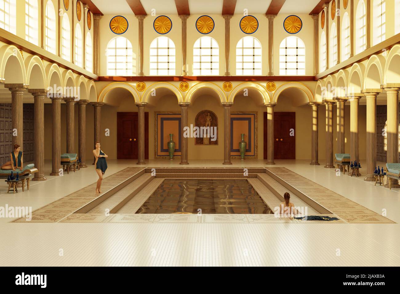 Roman terms. three women take a bath. 3D Render Stock Photo - Alamy